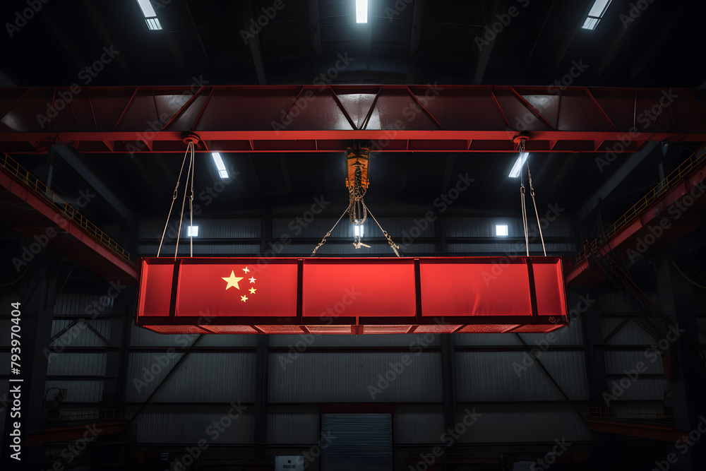 China trade war. Container Chinese flags with industrial crane ...