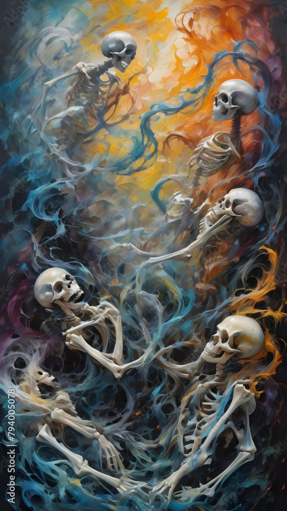 Imagine a detailed view of a human skeleton, focusing on the skull ...