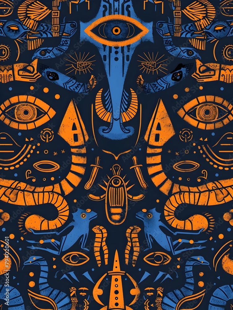 Exotic Geometry Blue and Gold Patterns Inspired by Ancient Egyptian ...