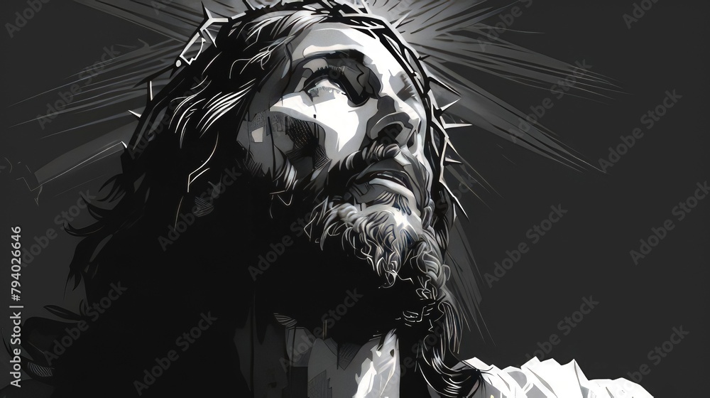Jesus Christ. black and white illustration Stock Illustration | Adobe Stock