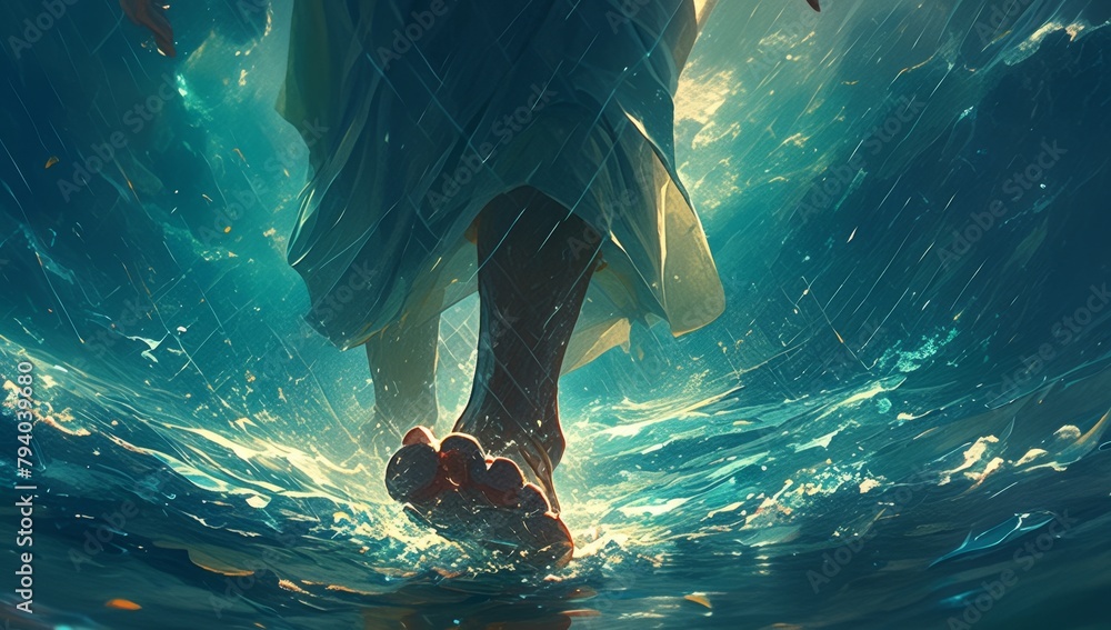 Jesus walks on water during storm at sea, waves ocean, miracle, 4k ...