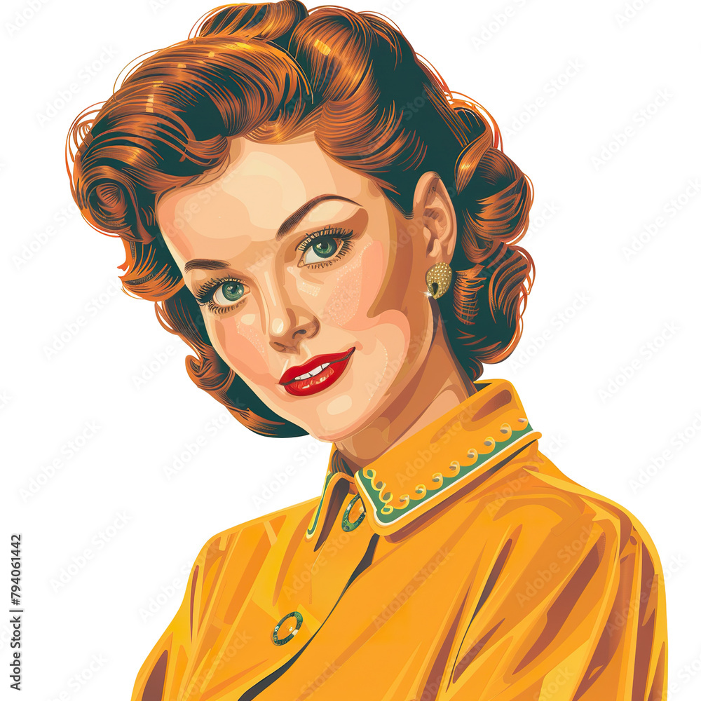 vector clip art from the 1950s Winking young woman in retro clothes ad ...