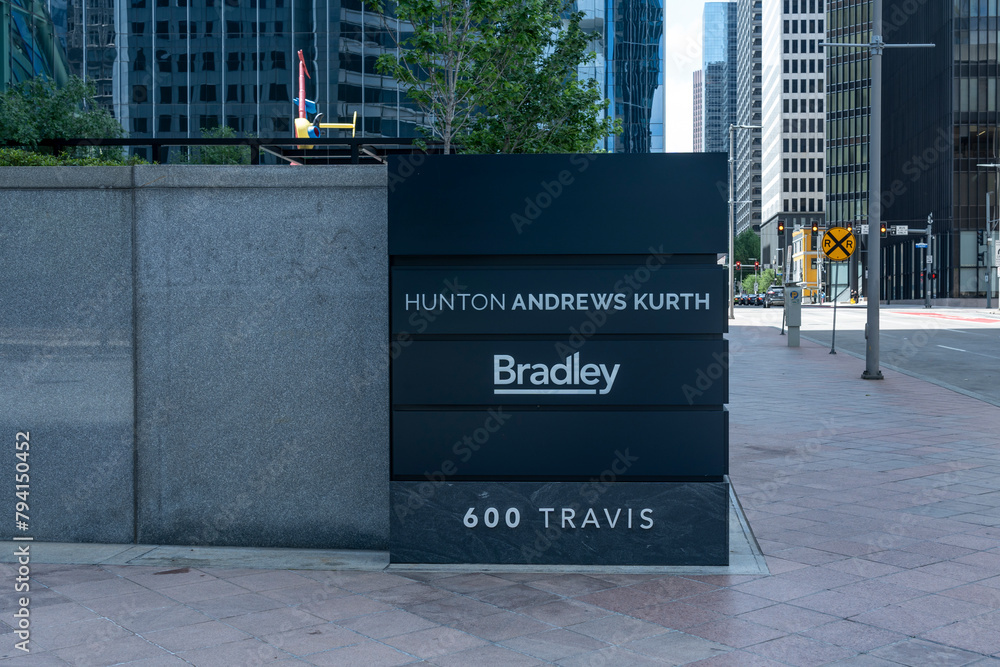 Houston, Texas, USA - April 14, 2024: A directory sign with company ...
