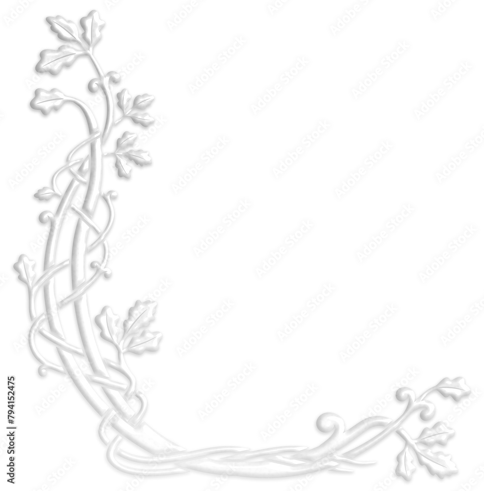 L-shaped border with oak branches, white. Art Deco style illustration ...