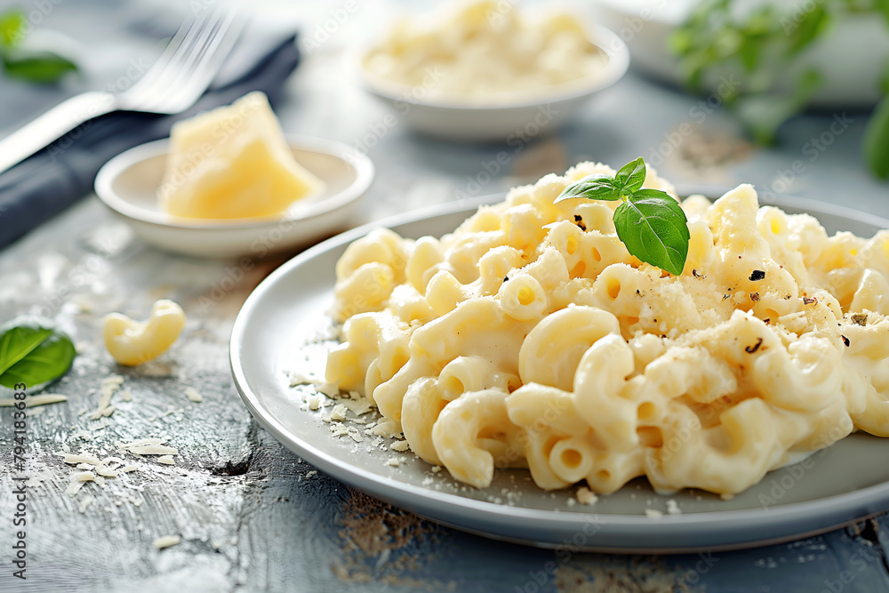 Close-Up Delicious Macaroni Cheese Served On A Plate In Food Restaurant ...