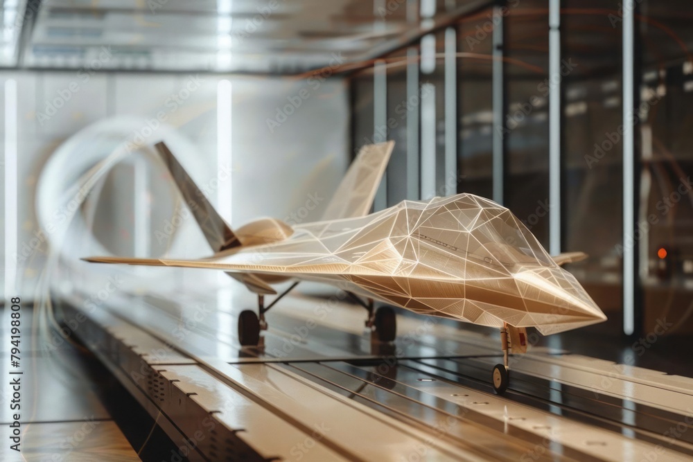 Wind tunnel simulation with a polygonal airplane model, visualizing ...