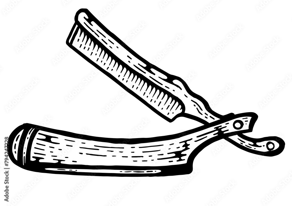 Barber tool straight razor sketch engraving PNG illustration. Scratch ...