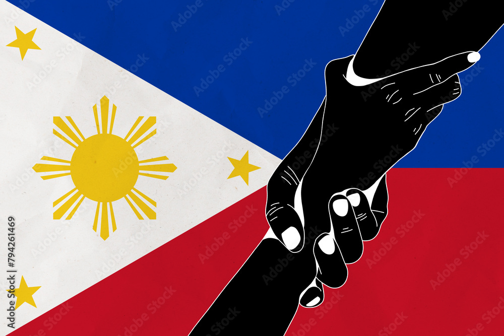 Helping hand against the Philippines flag. The concept of support. Two ...