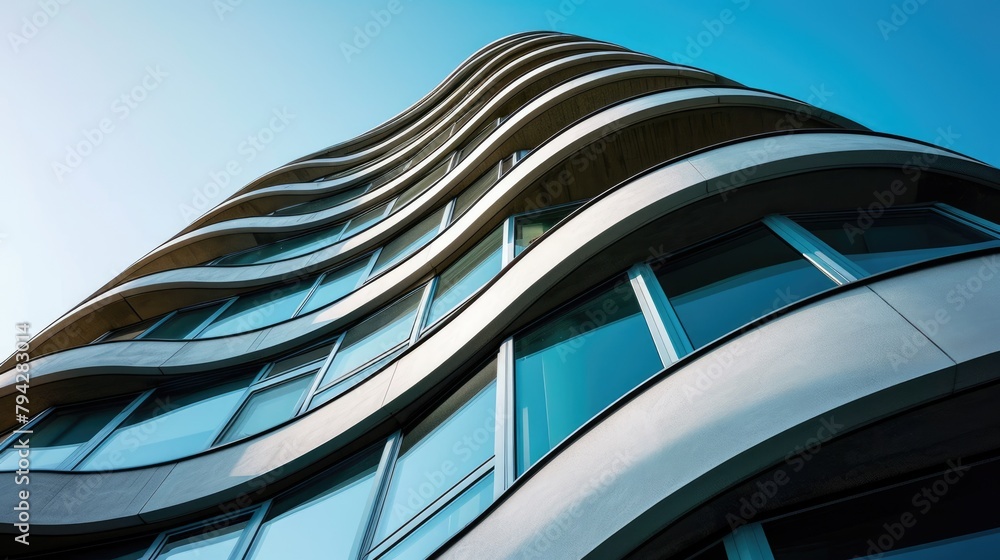 Photo Stock The highrise curved reflective architecture under the ...