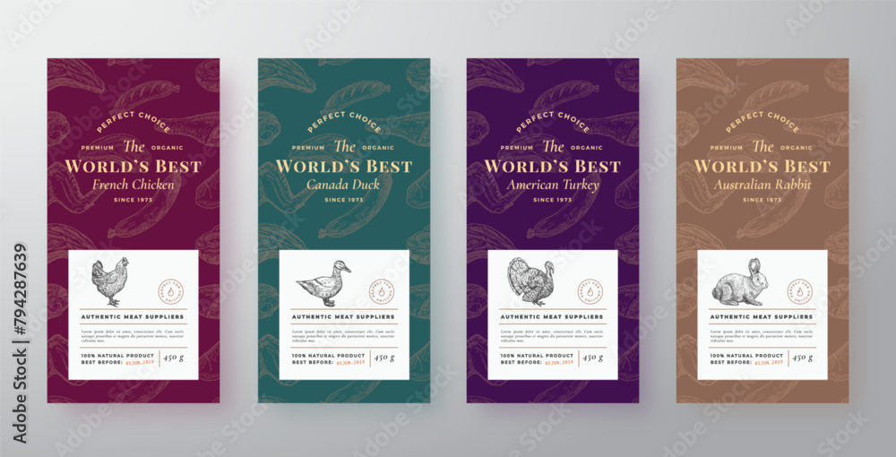 Premium Quality Meat and Poultry Labels Set. Abstract Vector Packaging ...