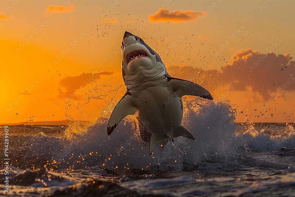 A breathtaking moment capturing a Great White Shark in the act of ...