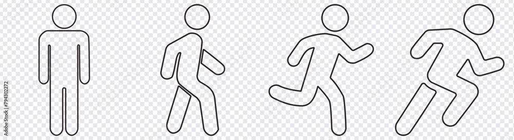Editable real line icon set of a boy stick figure running fast and ...