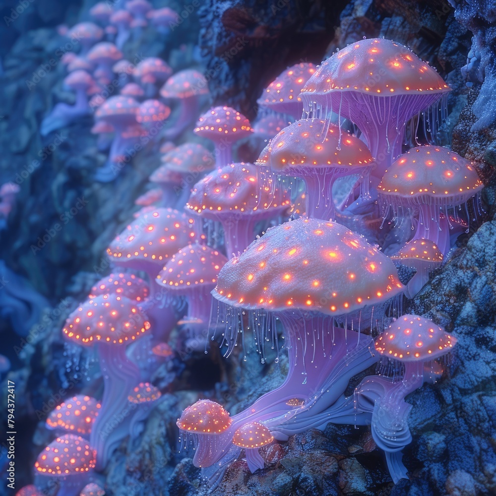 Stock-Illustration „Bioluminescent Fungi and Methane-Producing Archaea ...