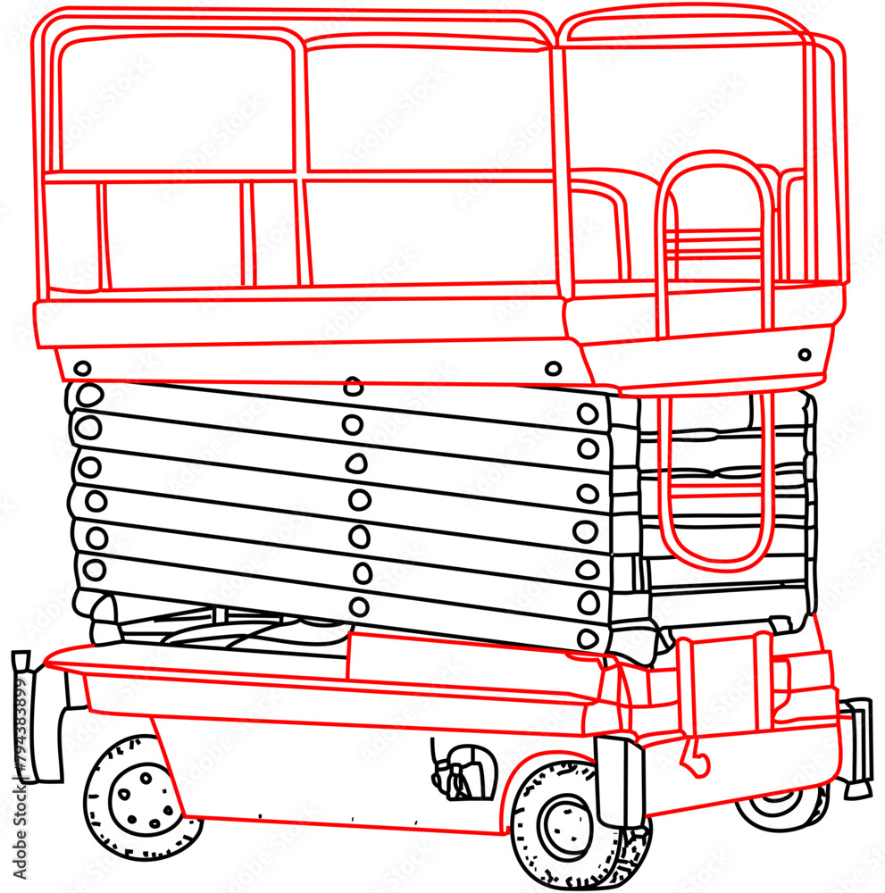 Folded mobile scissor lift. Simple drawing with colored lines Stock ...