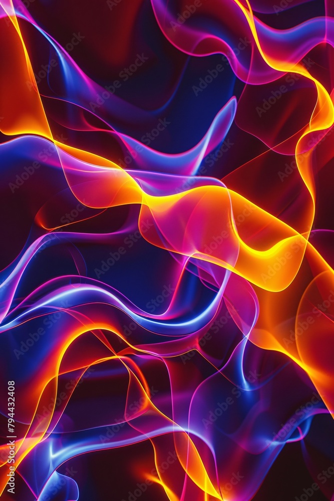 Vibrant abstract wallpaper with dynamic shapes and neon gradients, creating an immersive visual ...
