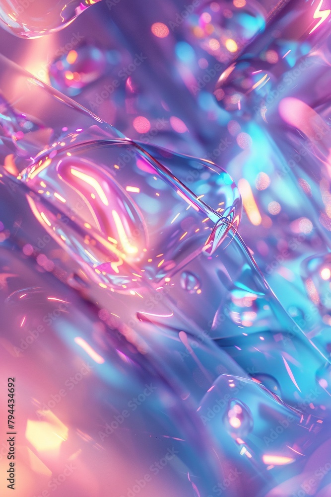 Futuristic chrome background with abstract neon shapes and shimmering ...
