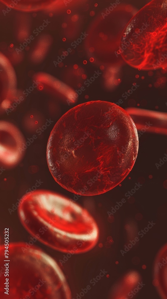 3D illustration electron microscope of red blood cells, Close-up under ...