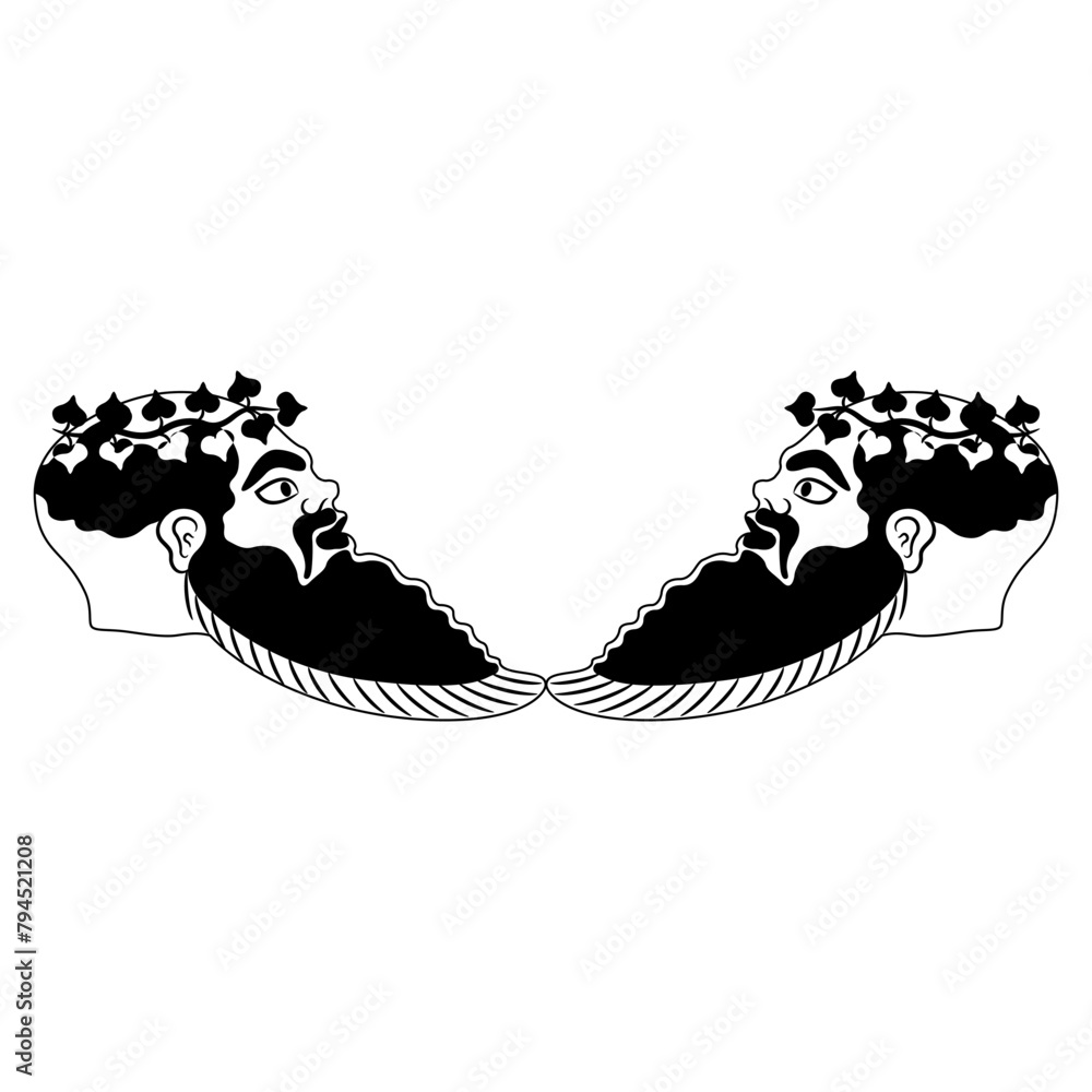 Symmetrical ethnic design with two heads in profile of a bearded ...