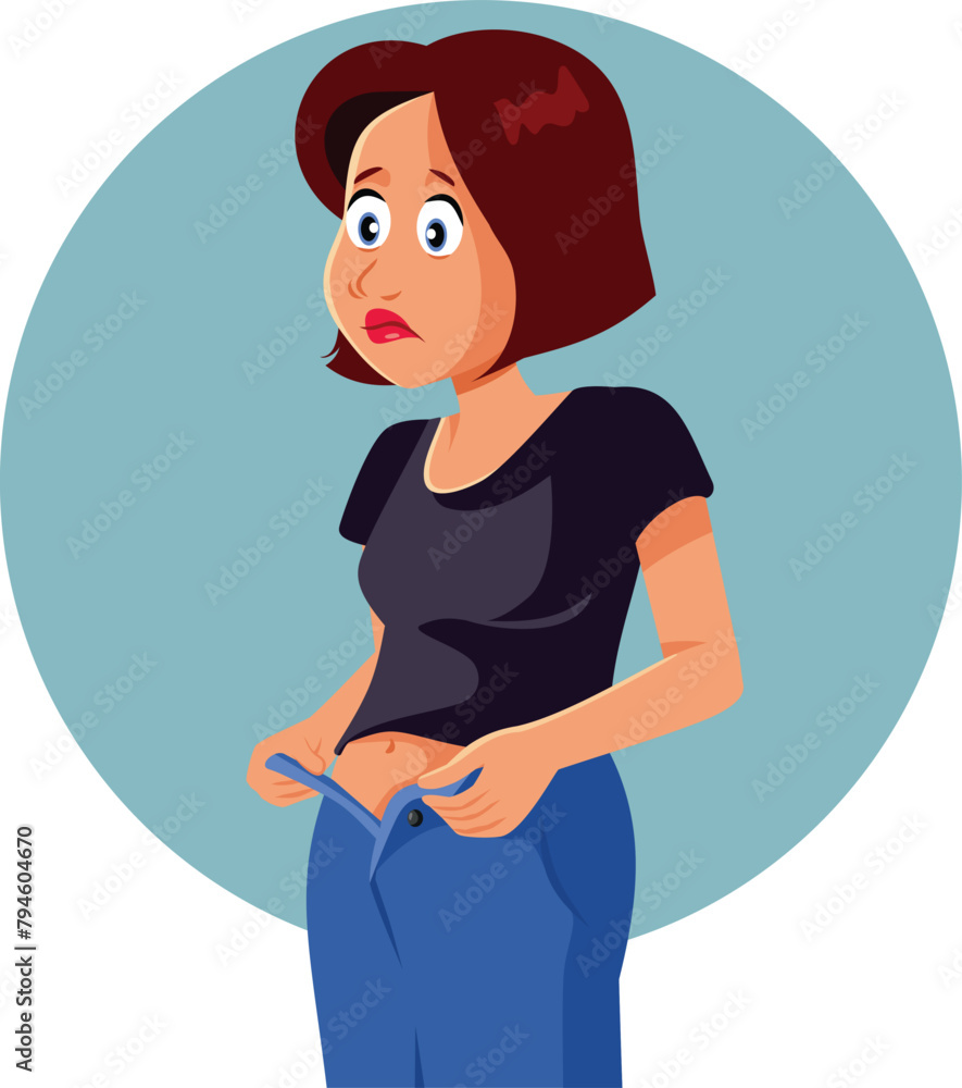 Woman Having Problems to Zip her Pants Vector Cartoon. Sad lady with ...