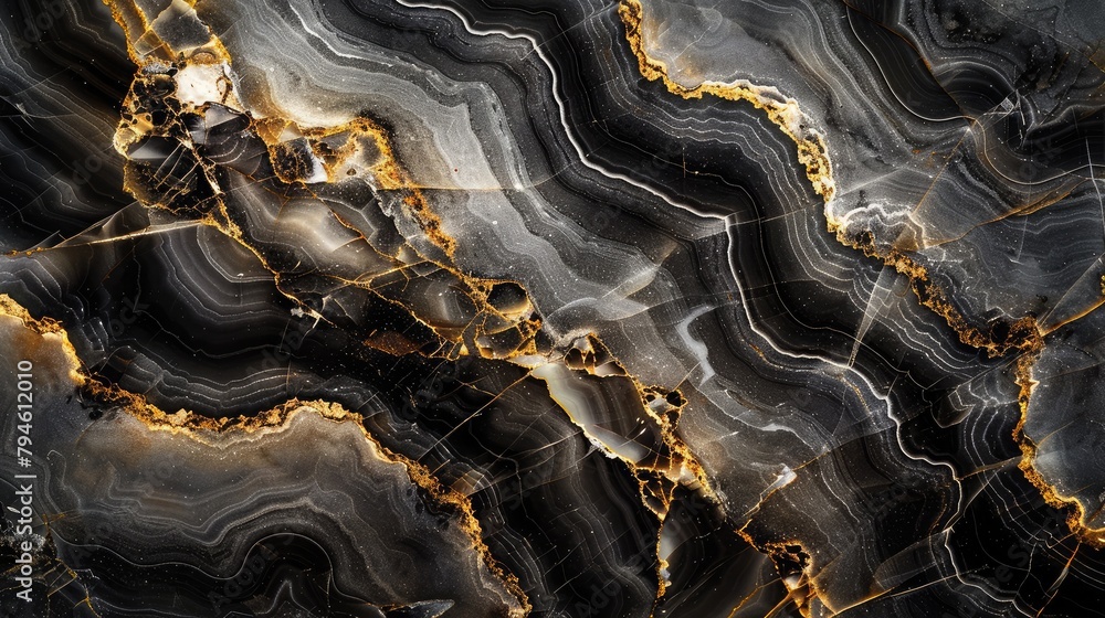 slab of black onyx with elegant natural patterns, illuminated to ...