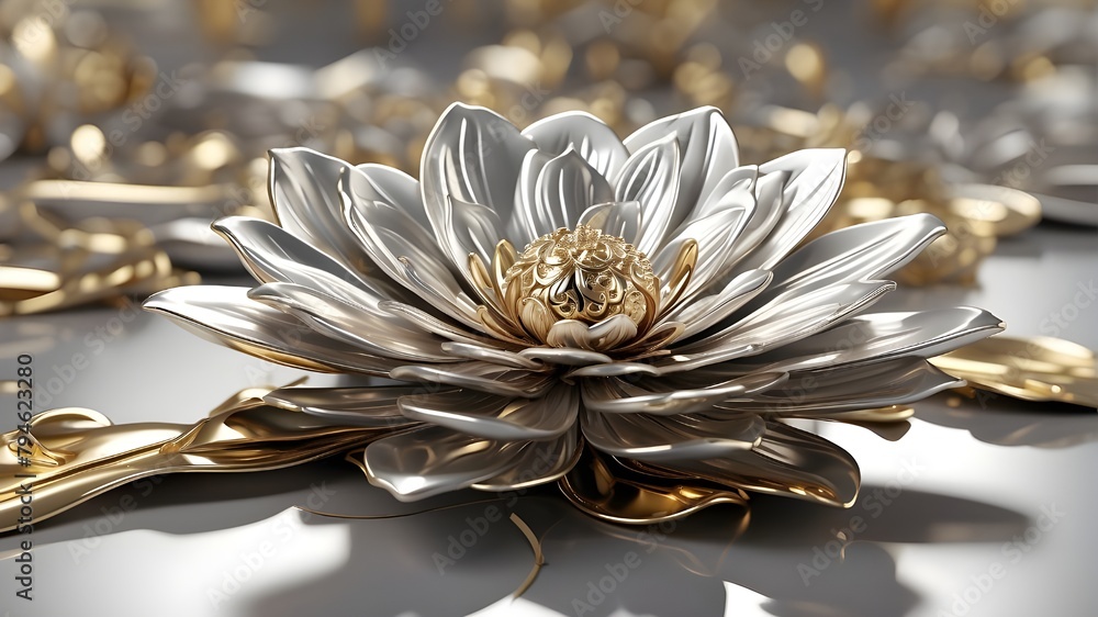 Type: Artistic Image, Subject: Elegant gold and silver flower, Art ...