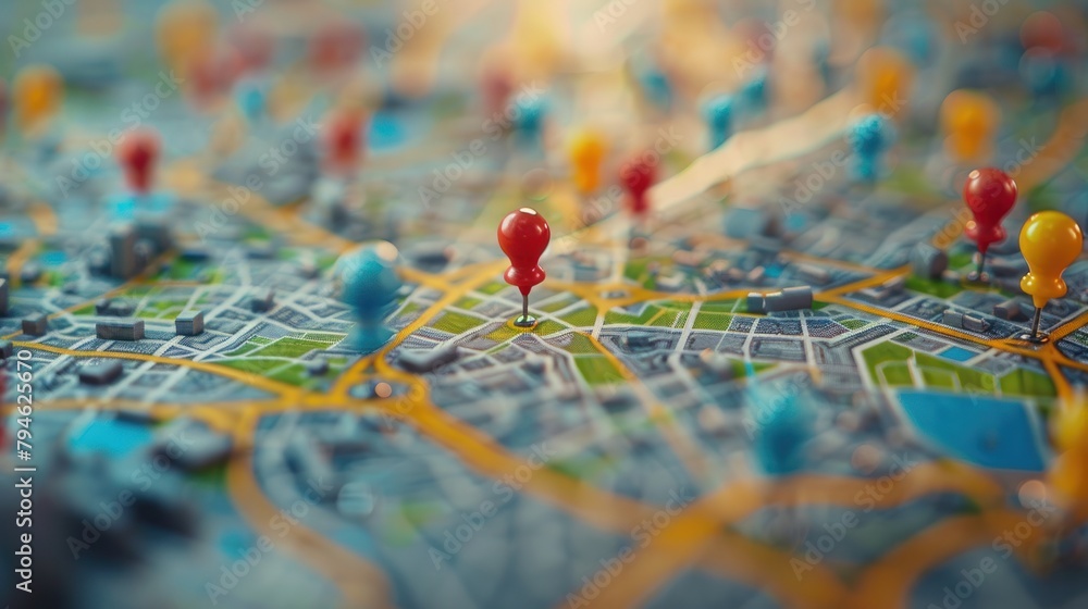 Plan your route with a detailed map decorated with colorful pins ...