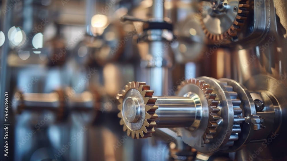 Defocused gears and pipes create a mesmerizing backdrop in this shot of ...