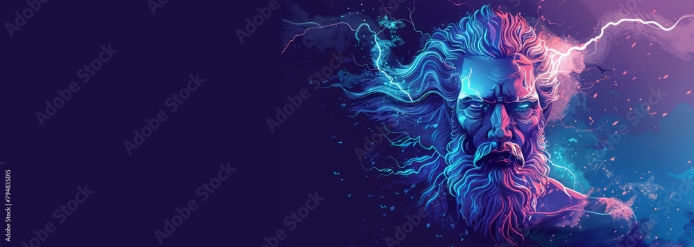 Zeus banner with Copy space. the sky and thunder god in ancient Greek ...