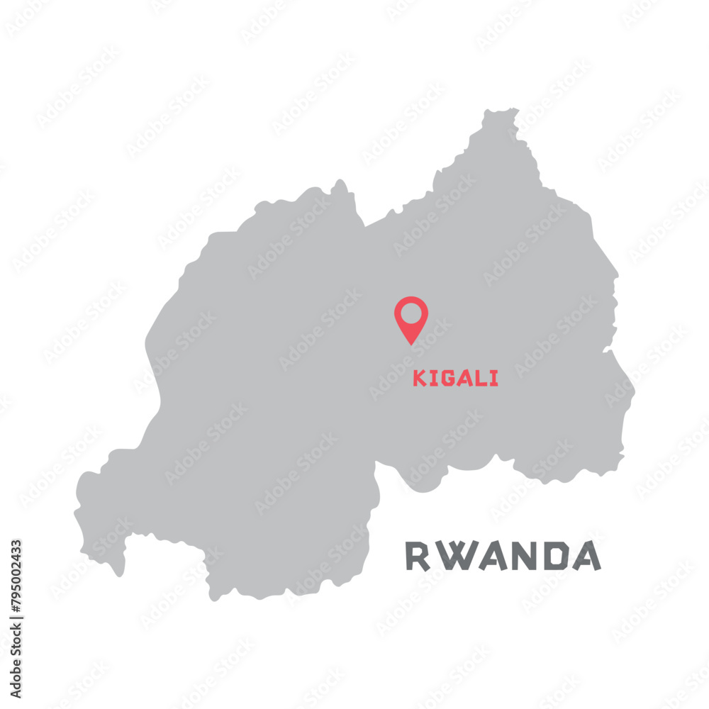 Rwanda vector map illustration, country map silhouette with mark the ...