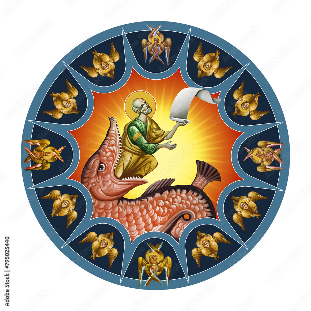 Saint Jonah and the Whale sky round dome with 4 apostles and seraphim ...