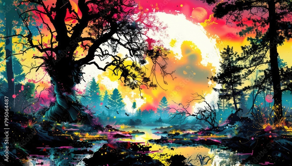 Capture an otherworldly landscape with a dreamlike, eye-level ...