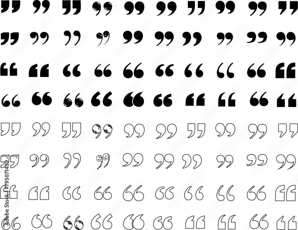 Quotation marks collection, black quotes symbols on white background ...