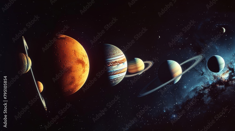 Solar System: A photo of the eight planets of the solar system, each ...