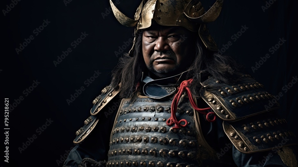 Traditional samurai standing proudly in full armor. Japanese aesthetics ...