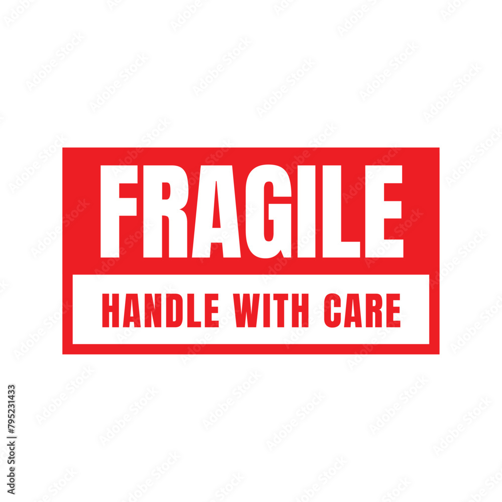 Sticker fragile handle with care vector. warning label, fragile label with broken glass symbol ...