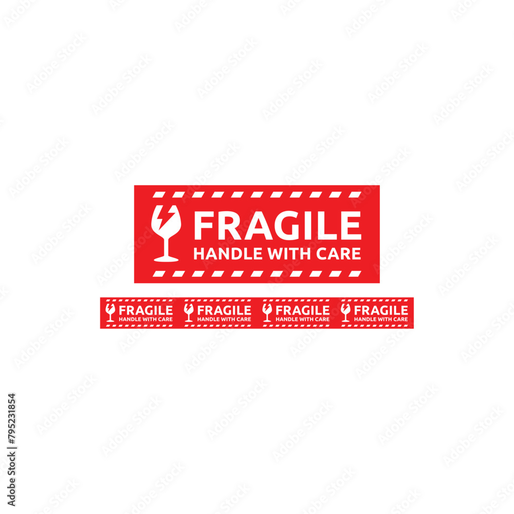 Sticker fragile handle with care vector. warning label, fragile label with broken glass symbol ...