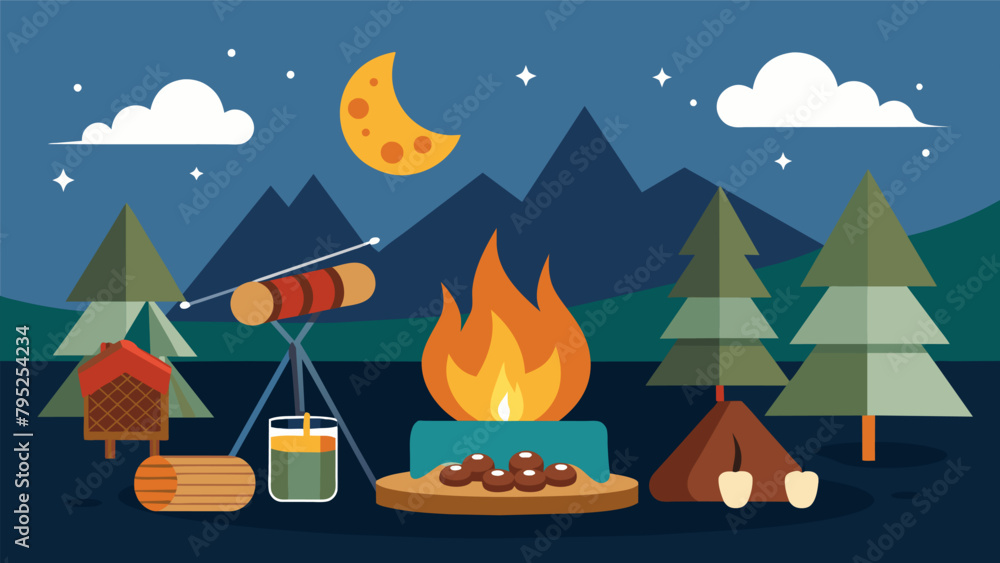 Serving campthemed treats such as smores trail mix and hot dogs cooked ...