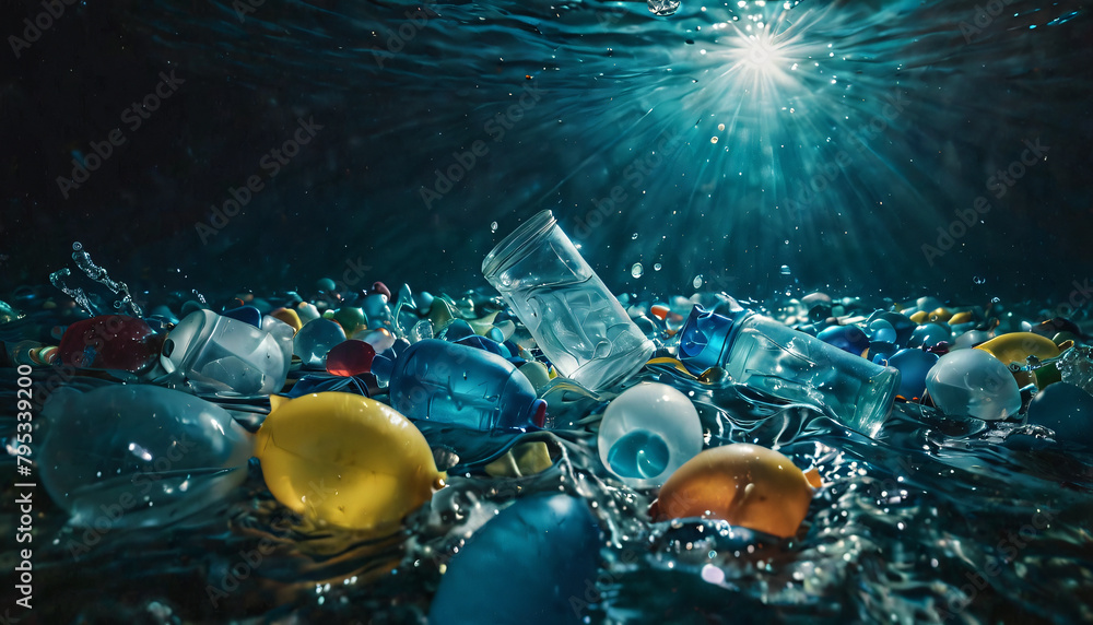 Problem plastic bottles and microplastics floating in the open ocean ...