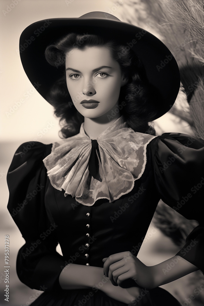 hollywood actress dressed as cowgirl in 1950s vintage black and white ...