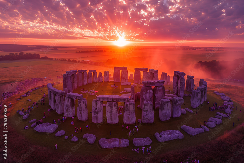 Sunrise illuminates Stonehenge during the Summer Solstice celebration ...