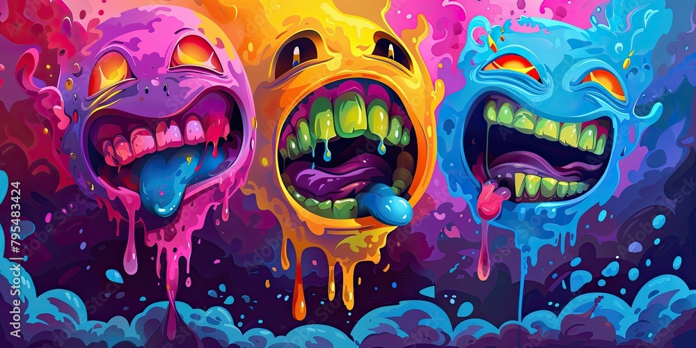 Vector crazy cartoon character illustration.Smile smiley techno faces ...