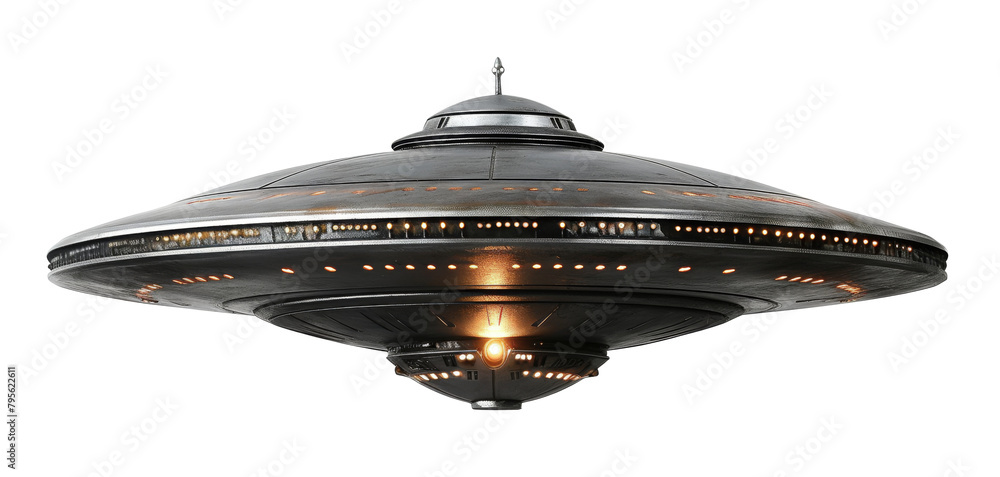 Spaceship UFO. Flying saucer isolated on a white transparent background ...