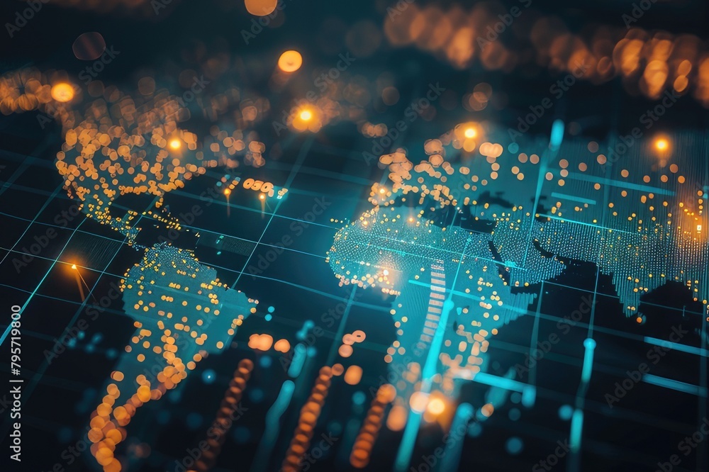 Holographic projection of a global map showing the interconnection of ...