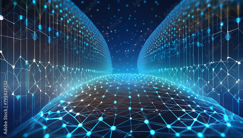 Hexagonal nano grid. Molecular network of connected honeycombs. Neural ...