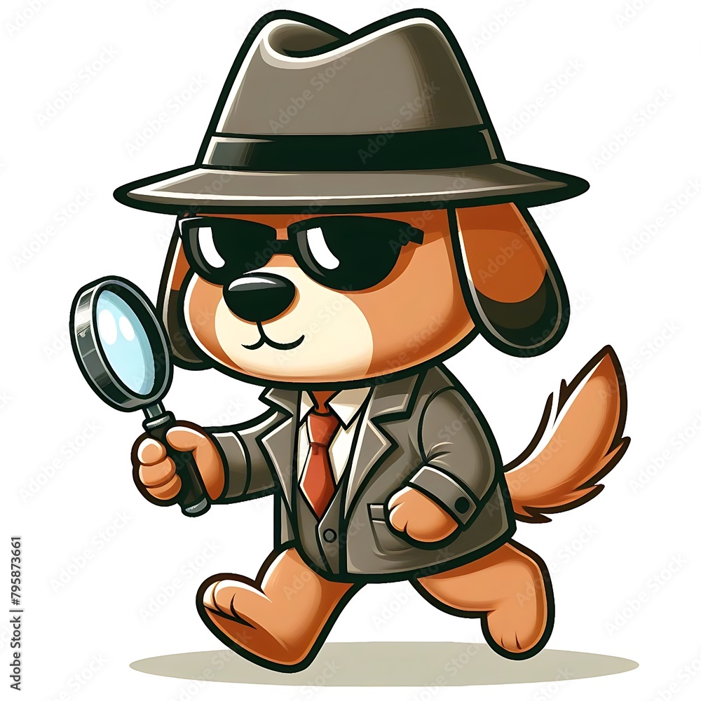 Detective Dog Cartoon Character Following A Clues. Vector Illustration ...