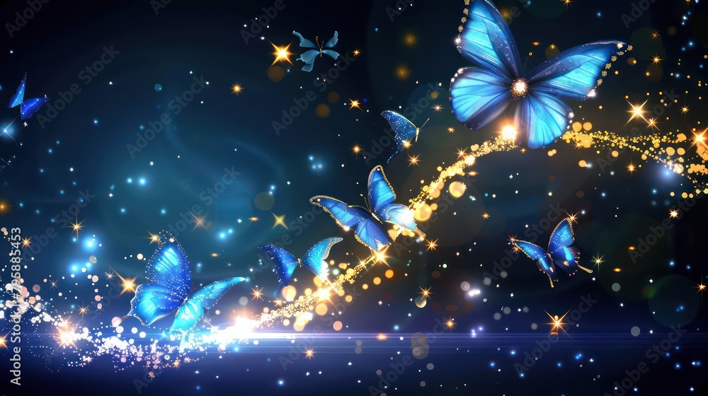 Beautiful butterflies flying with fantasy sparkles and flaming trails ...