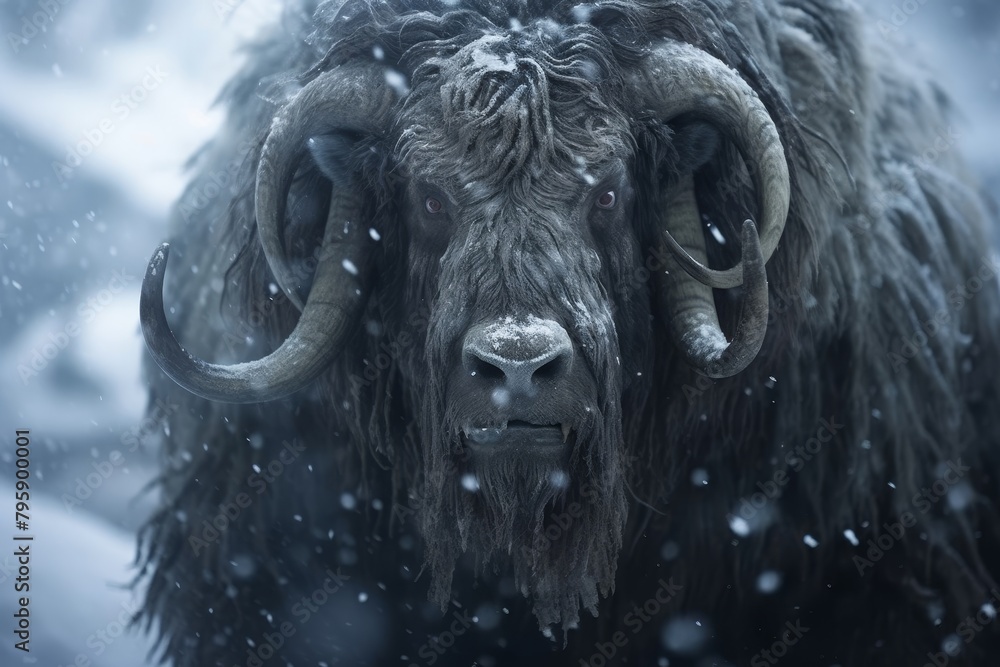 Animated GIF of musk oxen slowly moving through a snowstorm, a loop ...