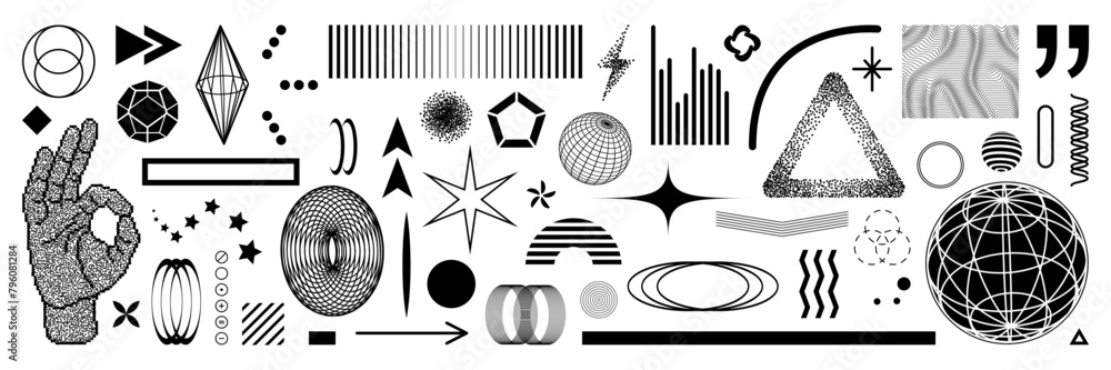 Set of retro futuristic shape with a bitmap elements. Vector modern ...