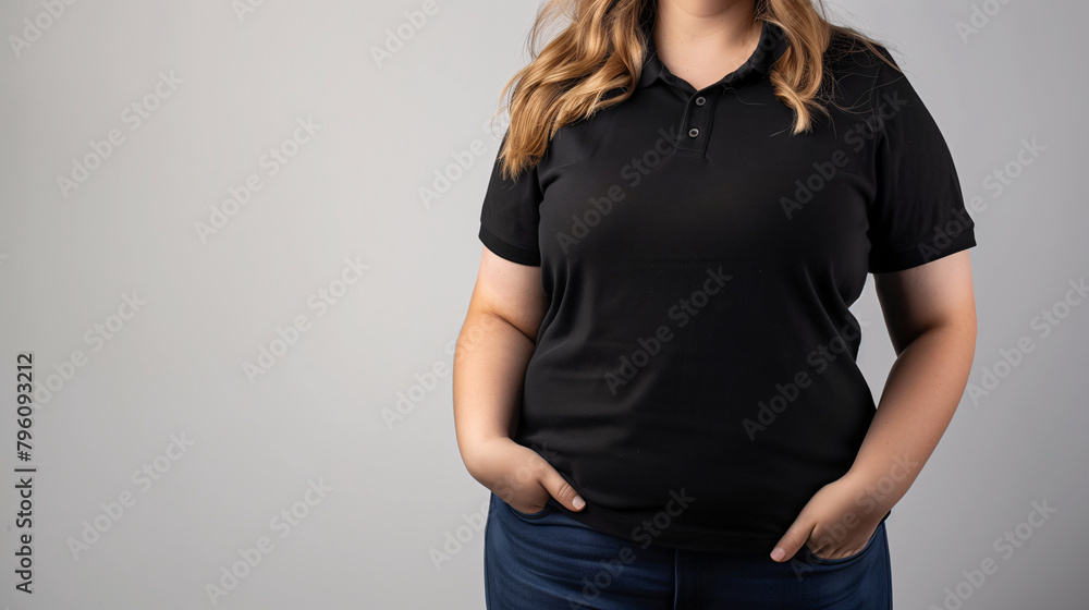 Mockup of clothes worn by a model. Close up of full upper body part ...