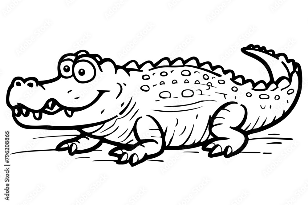 basic cartoon clip art of a Crocodile, bold lines, no gray scale ...